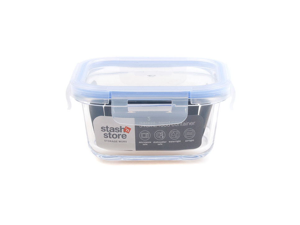 glass storage container square w/ lock lid 340ml - Shiploads
