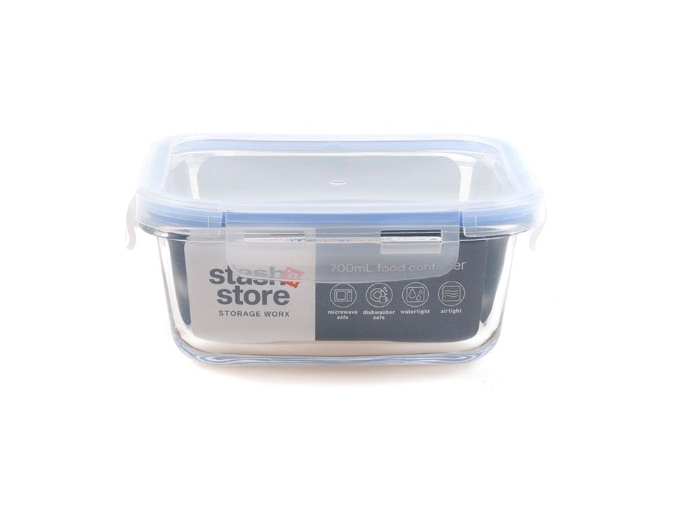 glass storage container square with lock lid 700ml – Shiploads