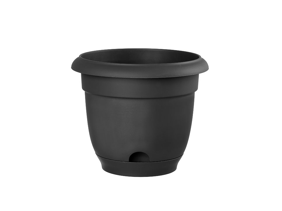 pot self watering black round lipped - Shiploads